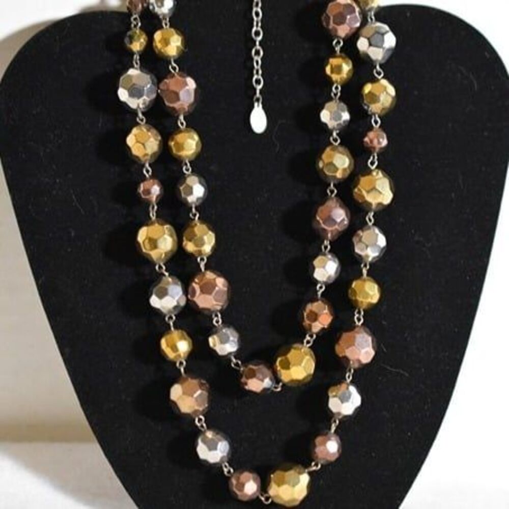 Robert Rose Chunky Double Strand Rose/Silver/Gold Gla… - Gem